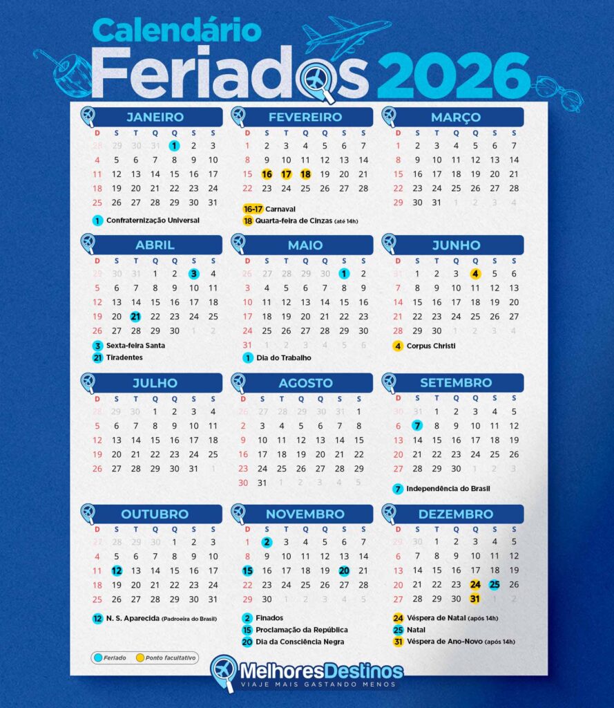 Calendário de Feriados 2026: Sete Datas Facilitam Folgas Prolongadas ...